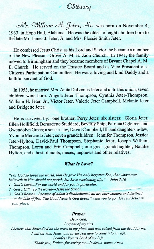 William Jeter (Deceased), Birmingham, AL Alabama