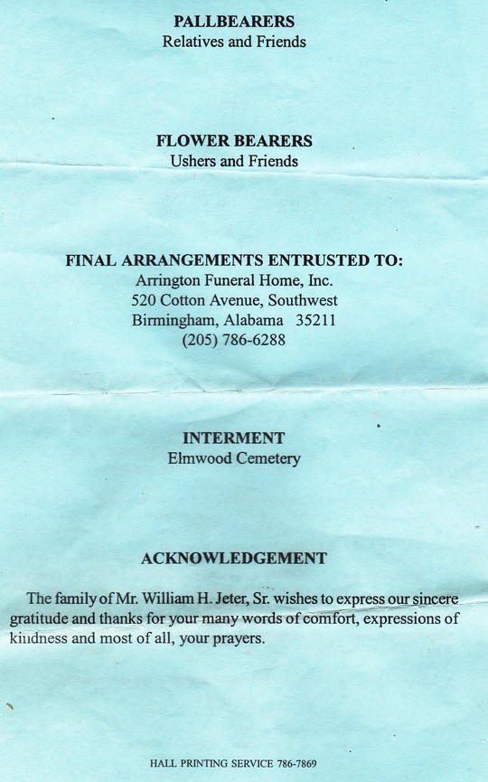 William Jeter (Deceased), Birmingham, AL Alabama