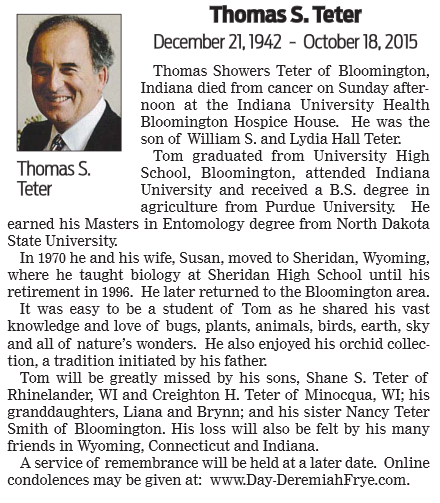 Thomas Teter (Science Teacher) (Deceased), Sheridan, WY Wyoming