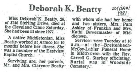 Deborah Beatty (Deceased), Franklin, OH Ohio