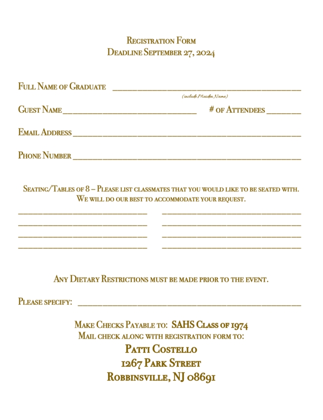 50th Reunion Registration Info