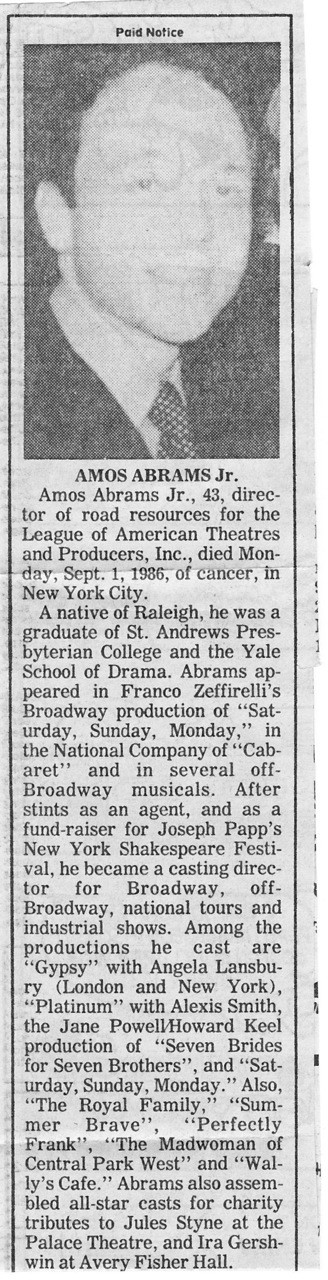 Bill Abrams (Deceased), Raleigh, NC North Carolina