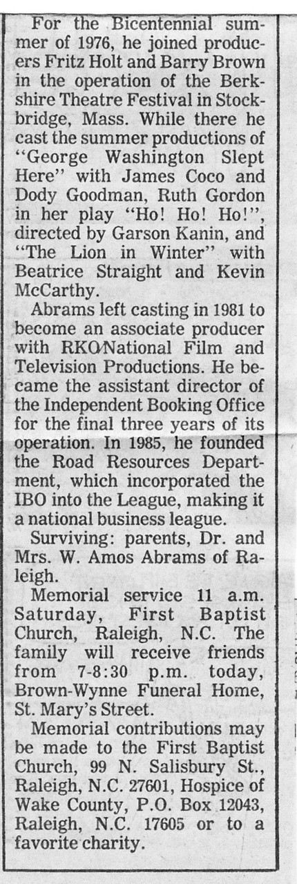 Bill Abrams (Deceased), Raleigh, NC North Carolina