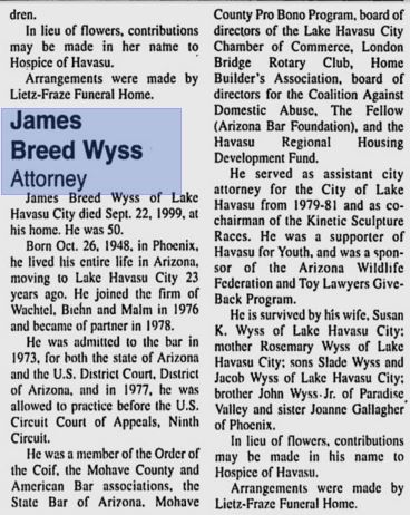 Jim Wyss (Deceased), Phoenix, AZ Arizona